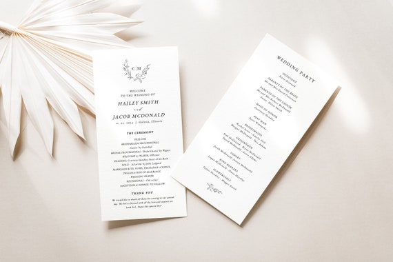 Botanical Wedding Program Templett Wedding Ceremony Program | Etsy
