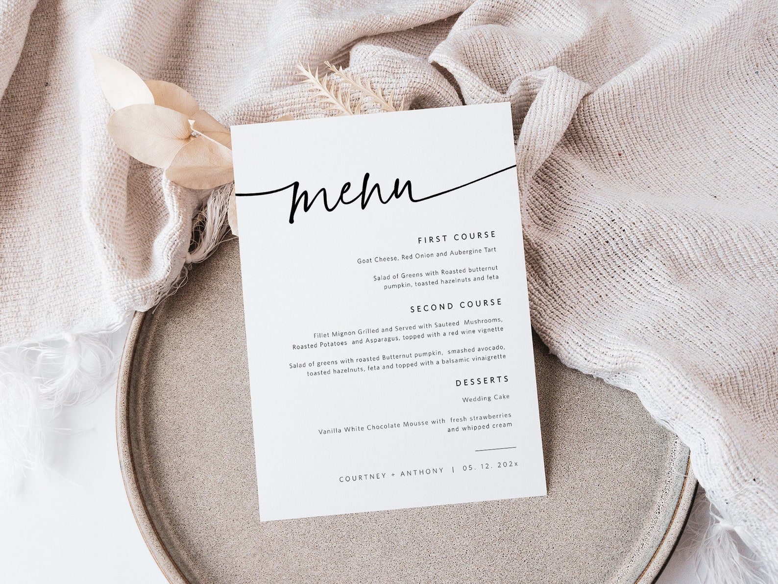 Wedding Menu Template, Printable Menu Card, 5x7 & 8x10 Wedding Menu ...