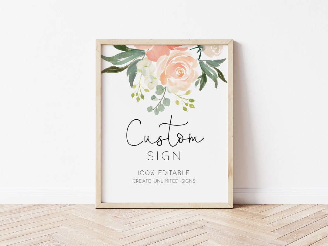 Peach Custom Sign, (portrait and Landscape), Editable Sign Template ...
