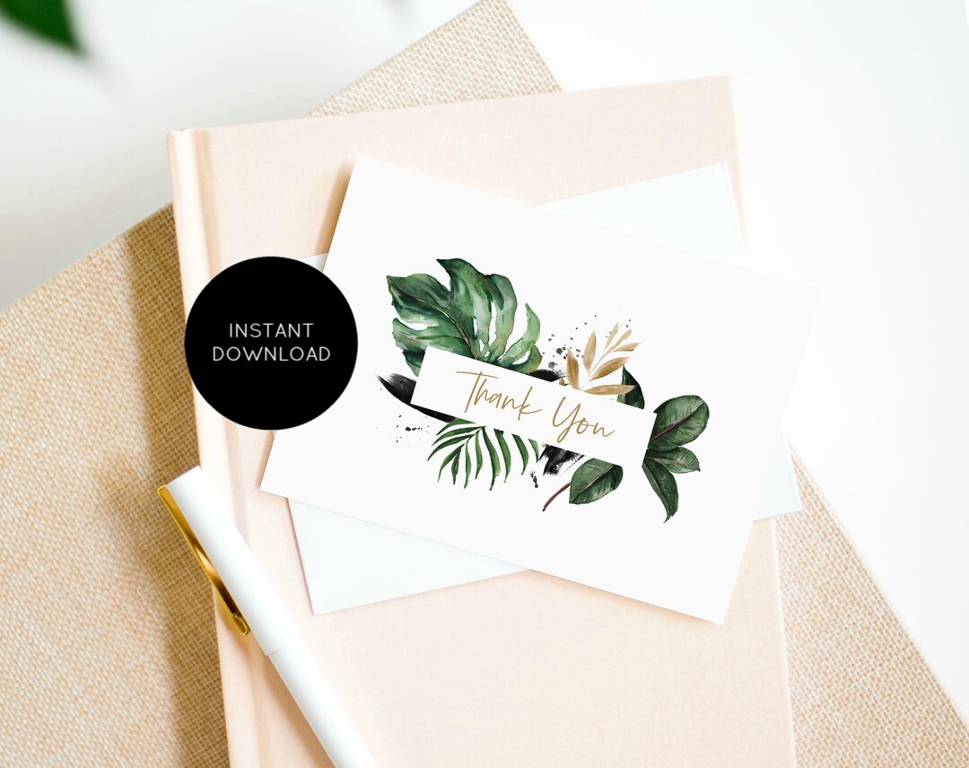 Tropical Thank You Card Printable, Thank You Card Template, 4x6", Thank ...