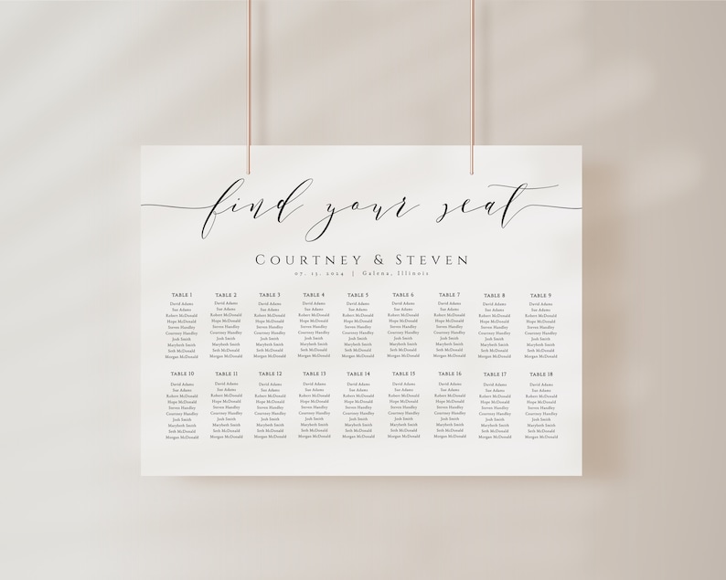 Seating Chart Poster Script Seating Chart Sign Find Your - Etsy
