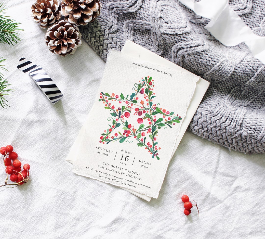 Christmas Invitation Printable, Rustic Christmas Star Invitation ...