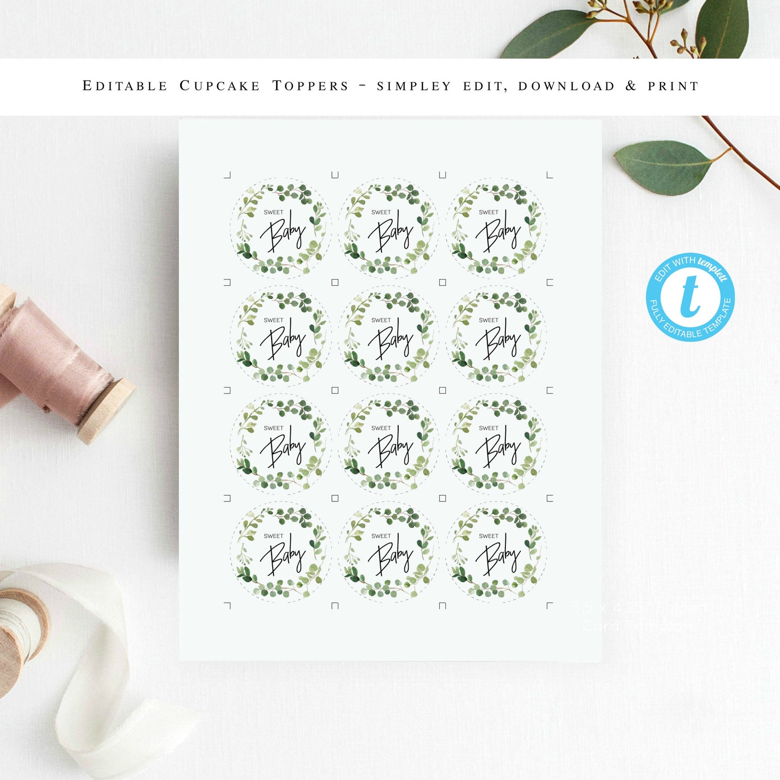 Greenery Baby Shower Cupcake Toppers Printable Cupcake | Etsy