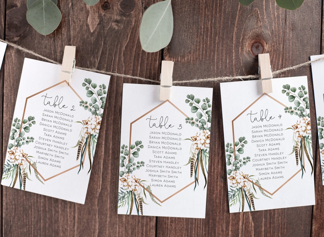 Boho Seating Chart Template, Bohemian Table Seating Cards, Find Your ...