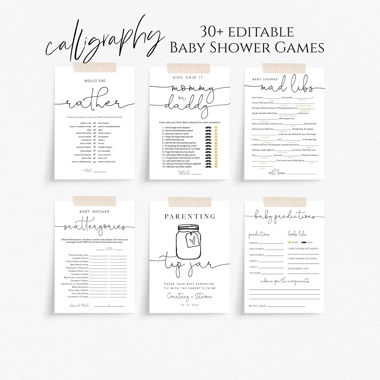 Calligraphy Baby Shower Game Bundle Baby Shower Games Games - Etsy
