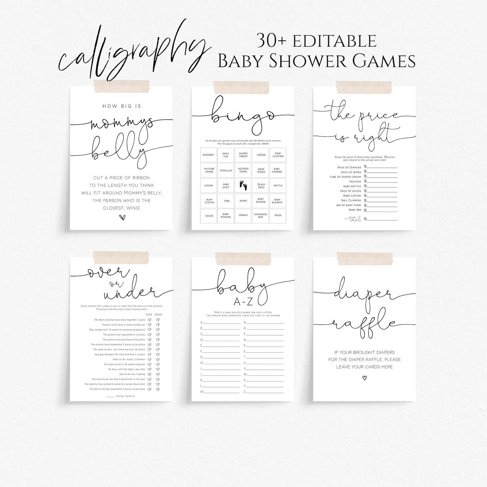 Calligraphy Baby Shower Game Bundle Baby Shower Games Games - Etsy