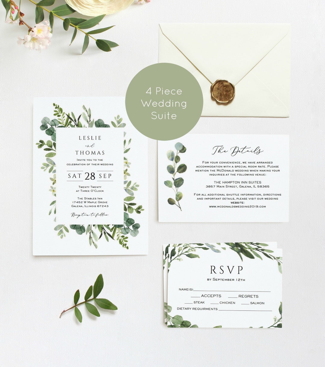 Greenery Wedding Invitation Template, Printable Wedding Invitation ...