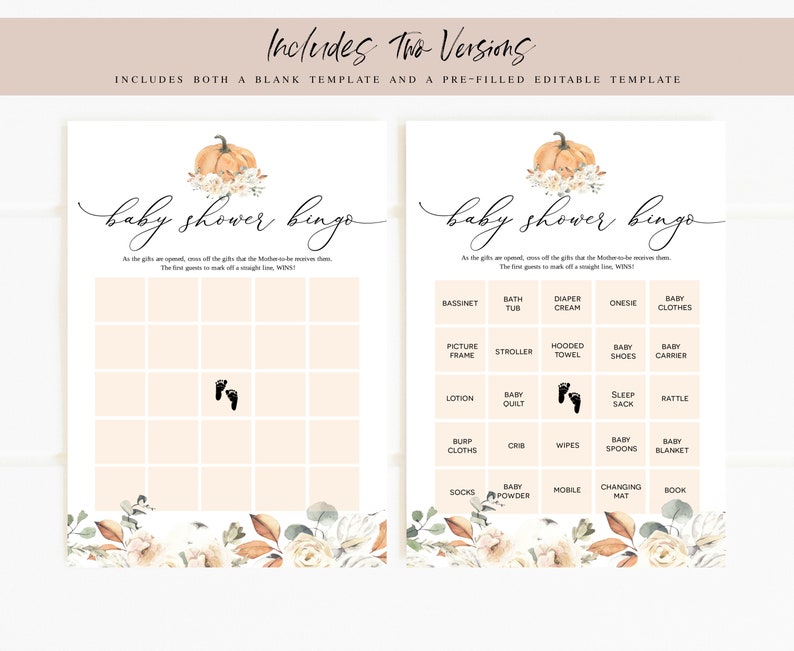 Pumpkin Baby Bingo, Fall Baby Shower Game, Printable Bingo Cards ...