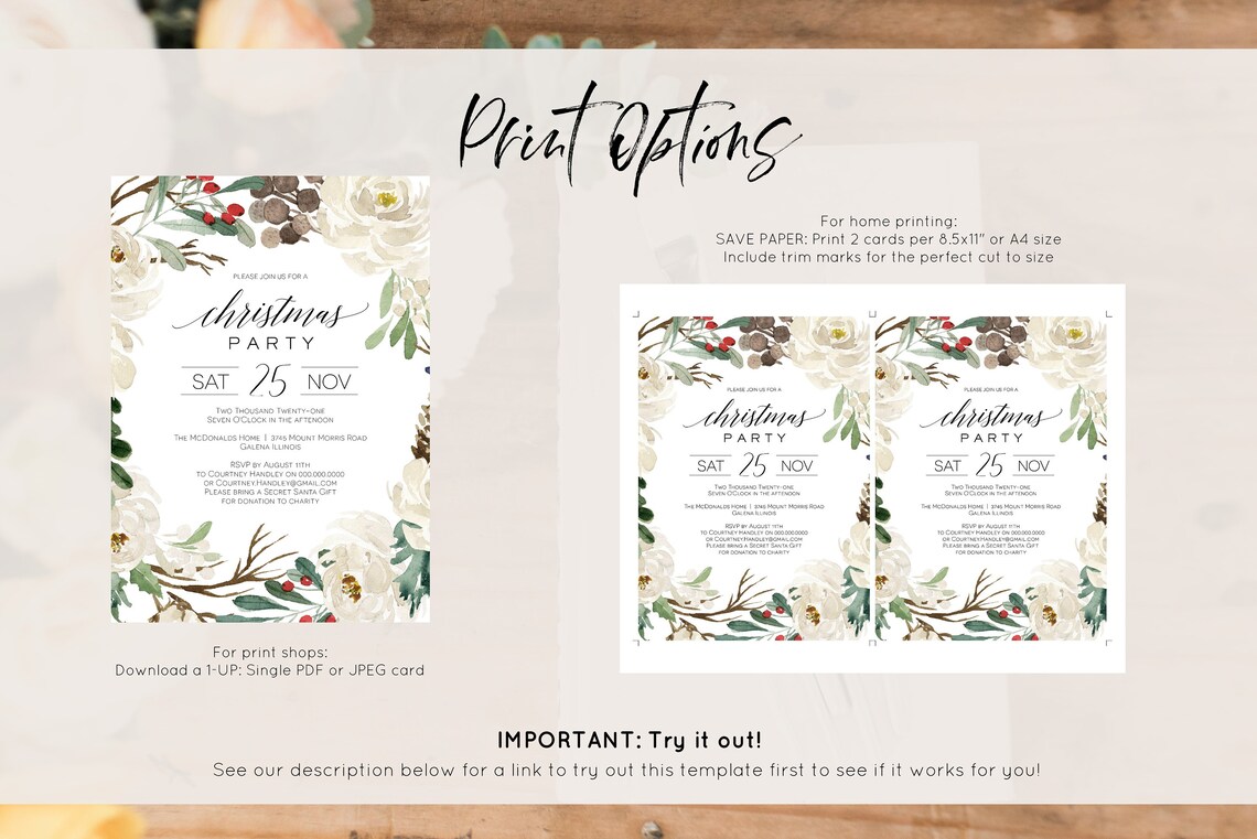 Rustic Christmas Party Invitation Printable Christmas | Etsy