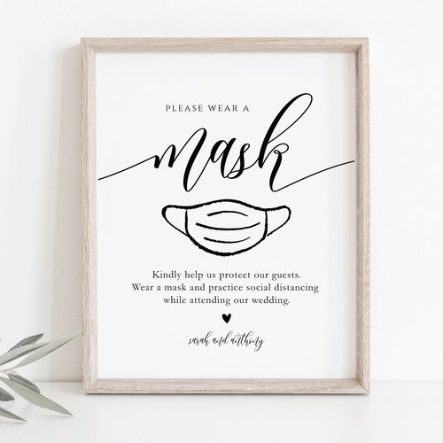 Mask Wedding Sign Social Distance Wedding Script Wear a Mask | Etsy