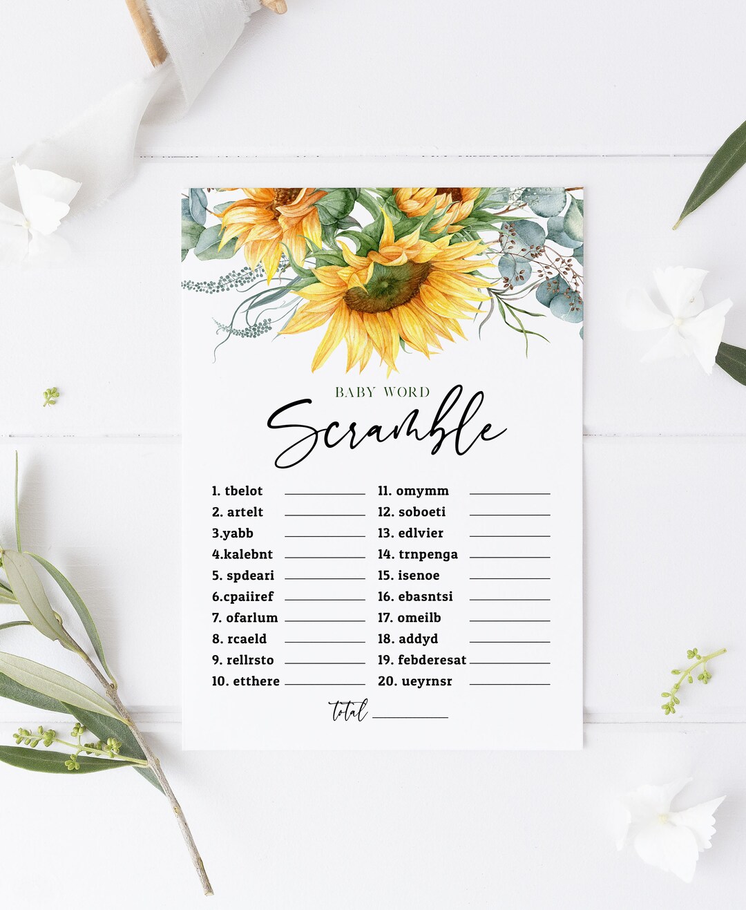 Sunflower Baby Word Scramble Game, Baby Shower Game, Editable Shower ...