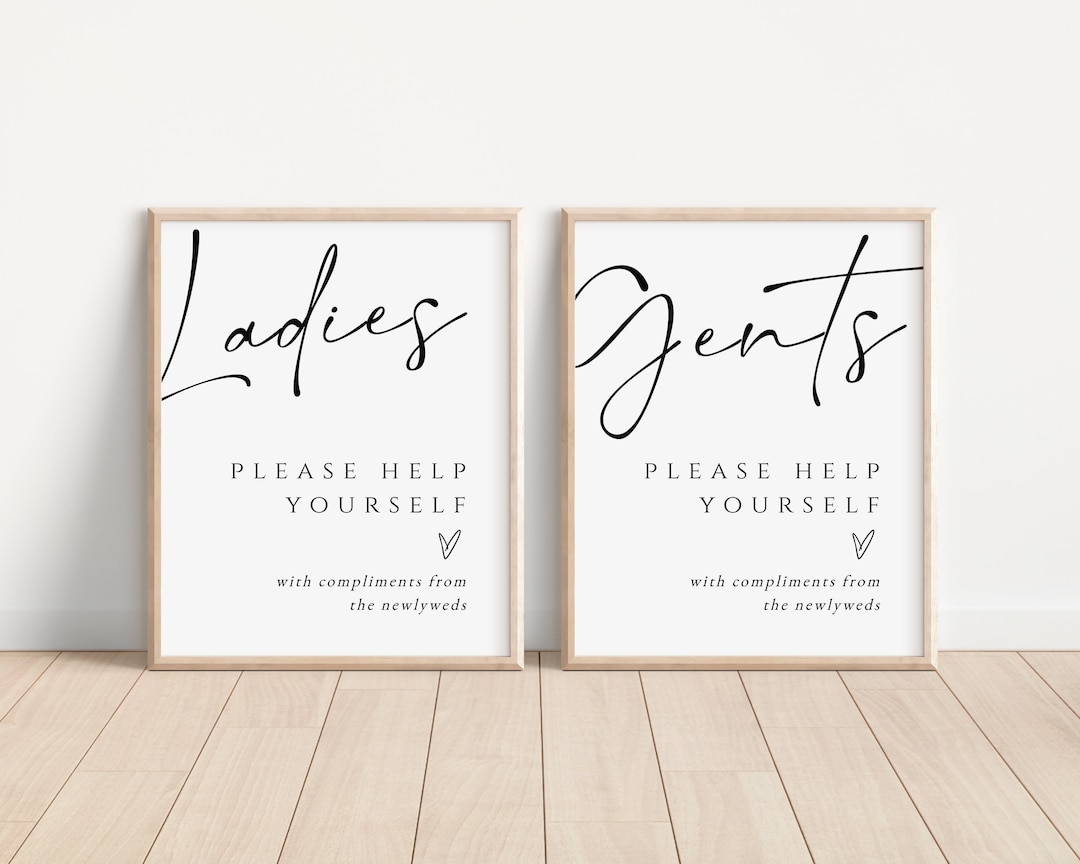 Wedding Bathroom Signs, Printable Ladies Bathroom Sign, Minimalist ...
