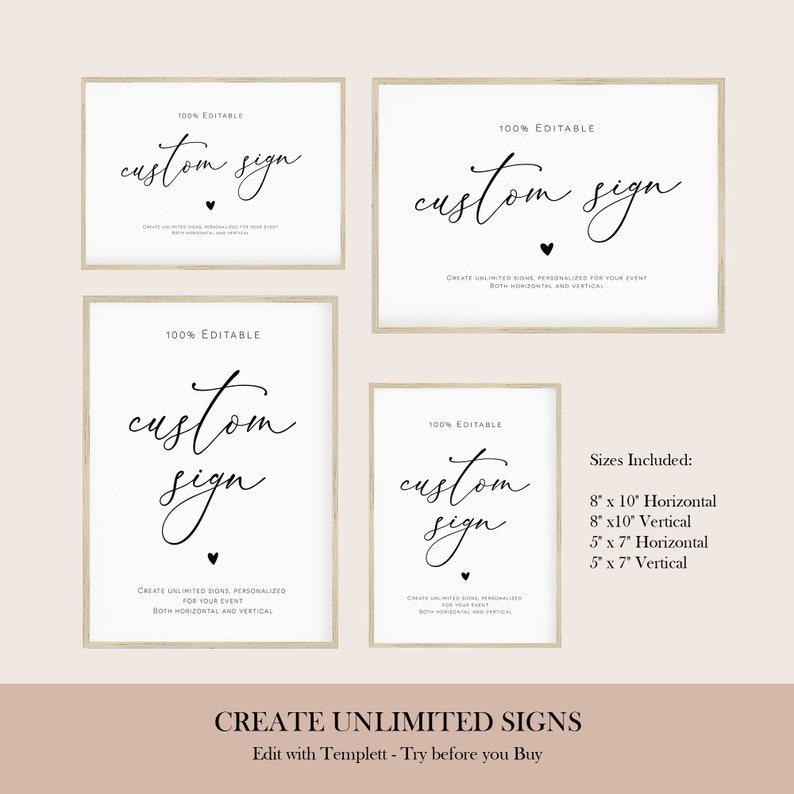 Editable Custom Wedding Sign Template, Script Wedding Sign, Bridal ...