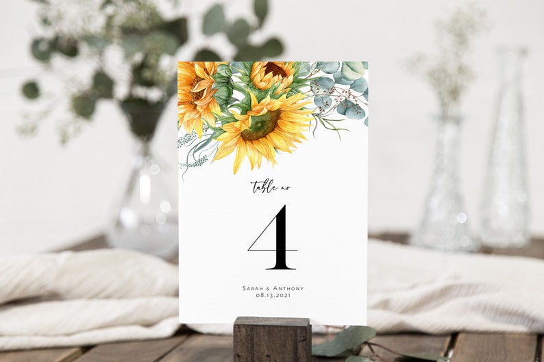 Sunflower Printable Table Numbers Editable Table Numbers - Etsy