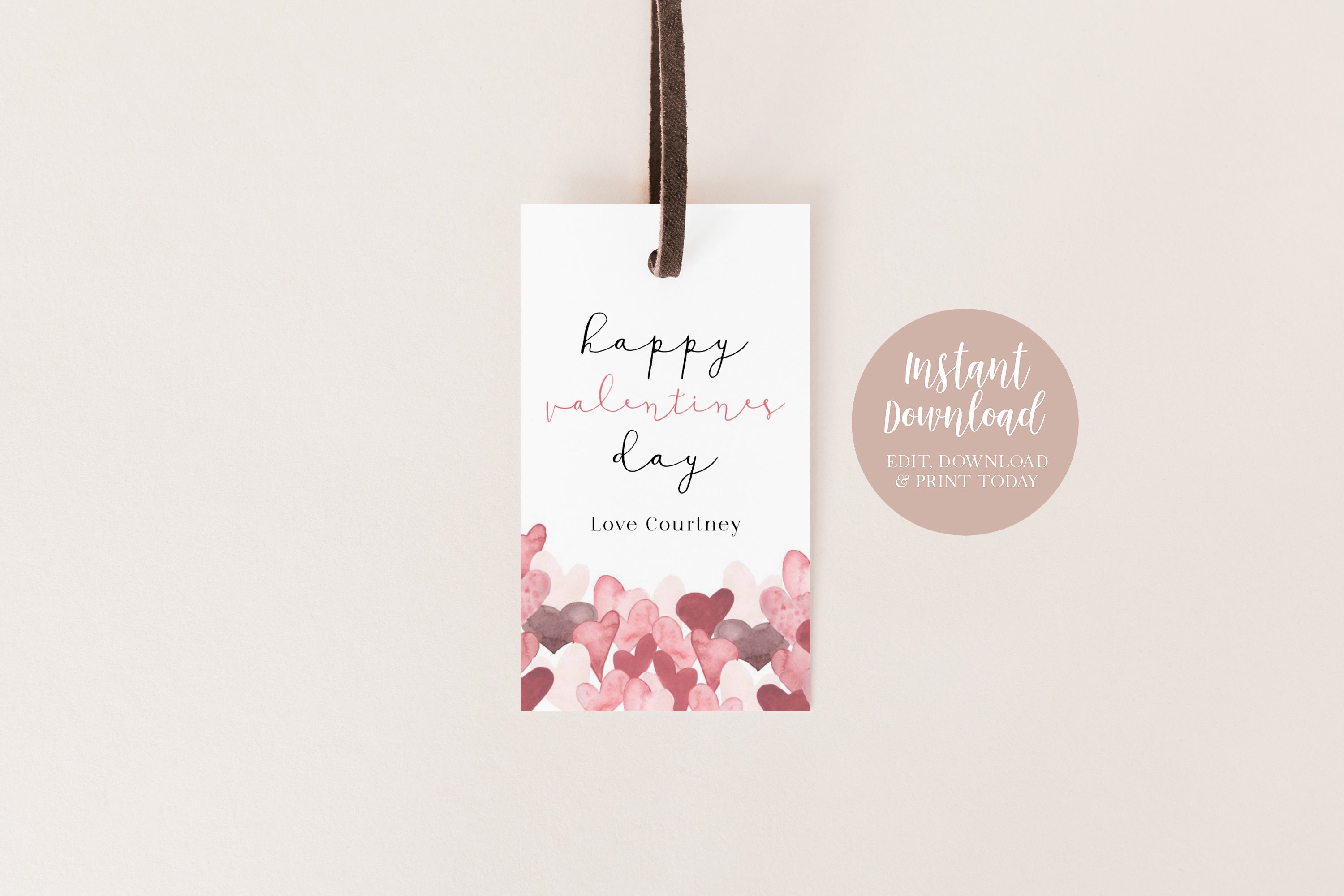 Valentines Day Hearts Tag, Pink Hearts Tag, Printable Valentines Day ...