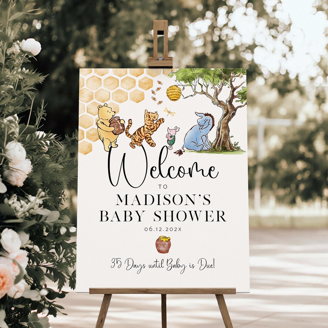 Winnie the Pooh Welcome Sign, Pooh Baby Welcome Poster, Classic Pooh ...