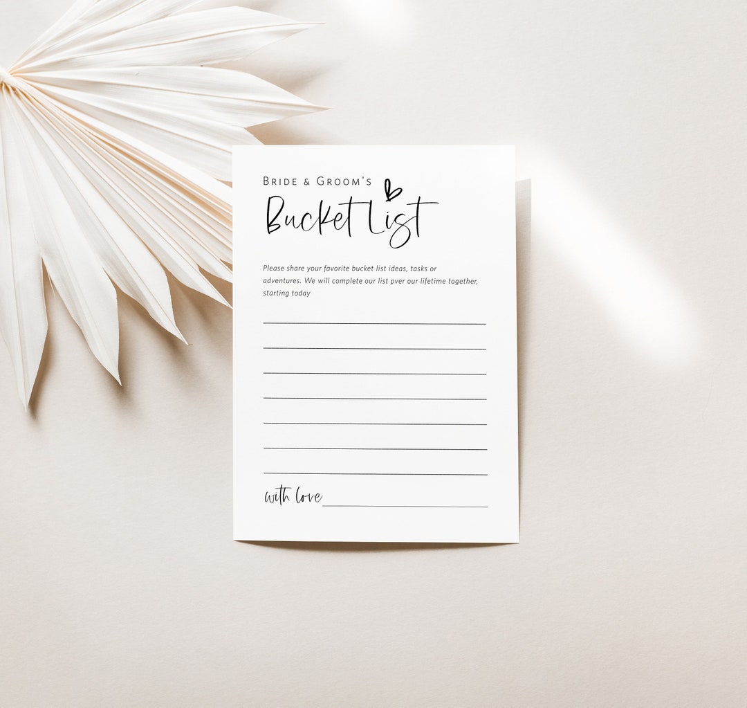 Minimalist Wedding Bucket List Game, Bucket List for Bride and Groom ...