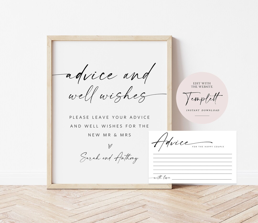 Wedding Advice Sign Template, Printable Advice Cards, Wedding Signs ...