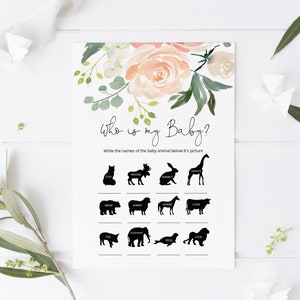 Baby Animal Names Baby Shower Game, Floral Baby Shower Games, Baby ...