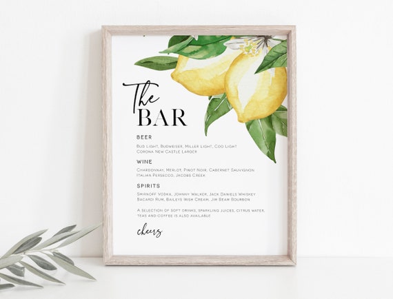 Lemon Bar Sign Printable Bar Menu Template Bar Sign - Etsy