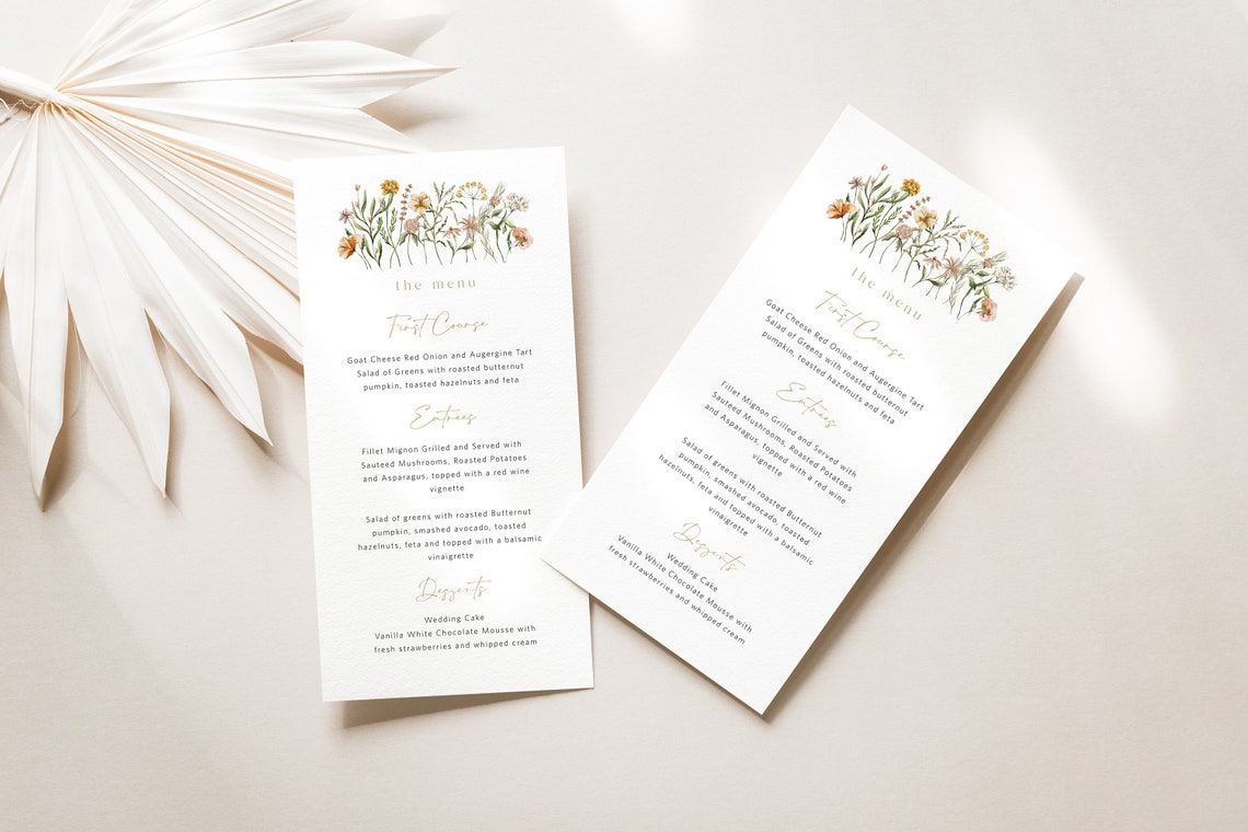 Wildflower Menu Card Floral Menu Template Wedding Menu - Etsy