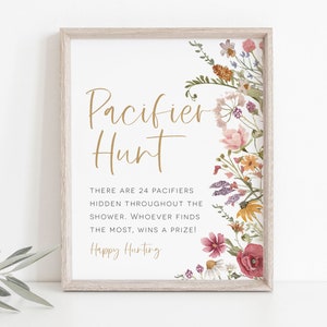 Wildflower Pacifier Hunt Game, Baby Shower Sign, Minimalist Pacifier ...
