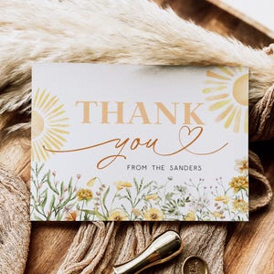 Sunshine Thank You Card, Sun Folded Thank You Card, Wildflower Card, A2 ...