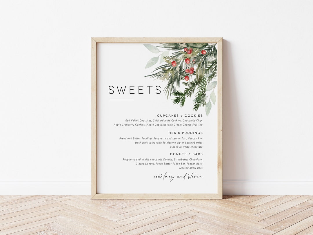 Dessert Menu Sign, Christmas Desserts Sign Template, Printable Sweets ...