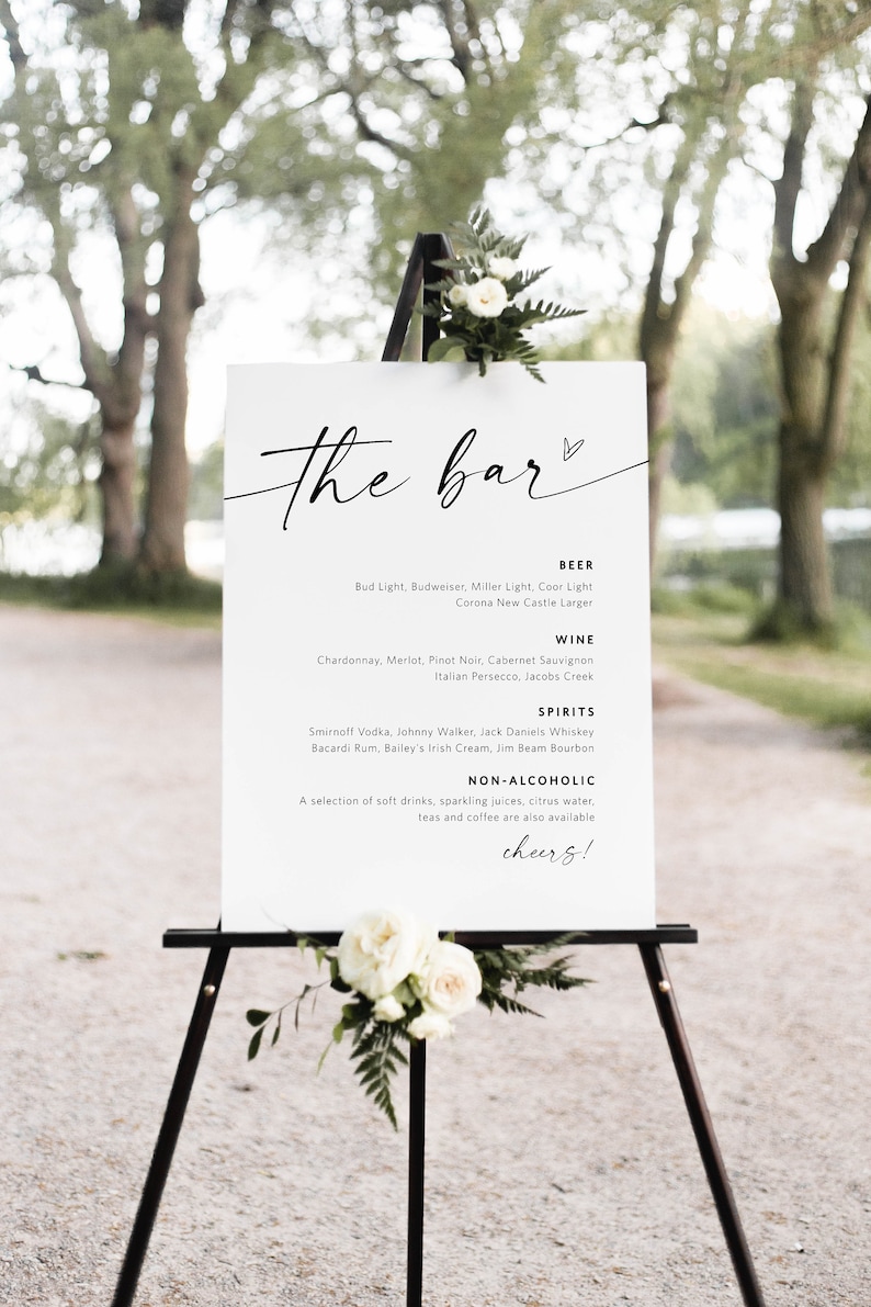 Wedding Bar Menu Sign, Printable Calligraphy Bar Menu Template, Modern ...