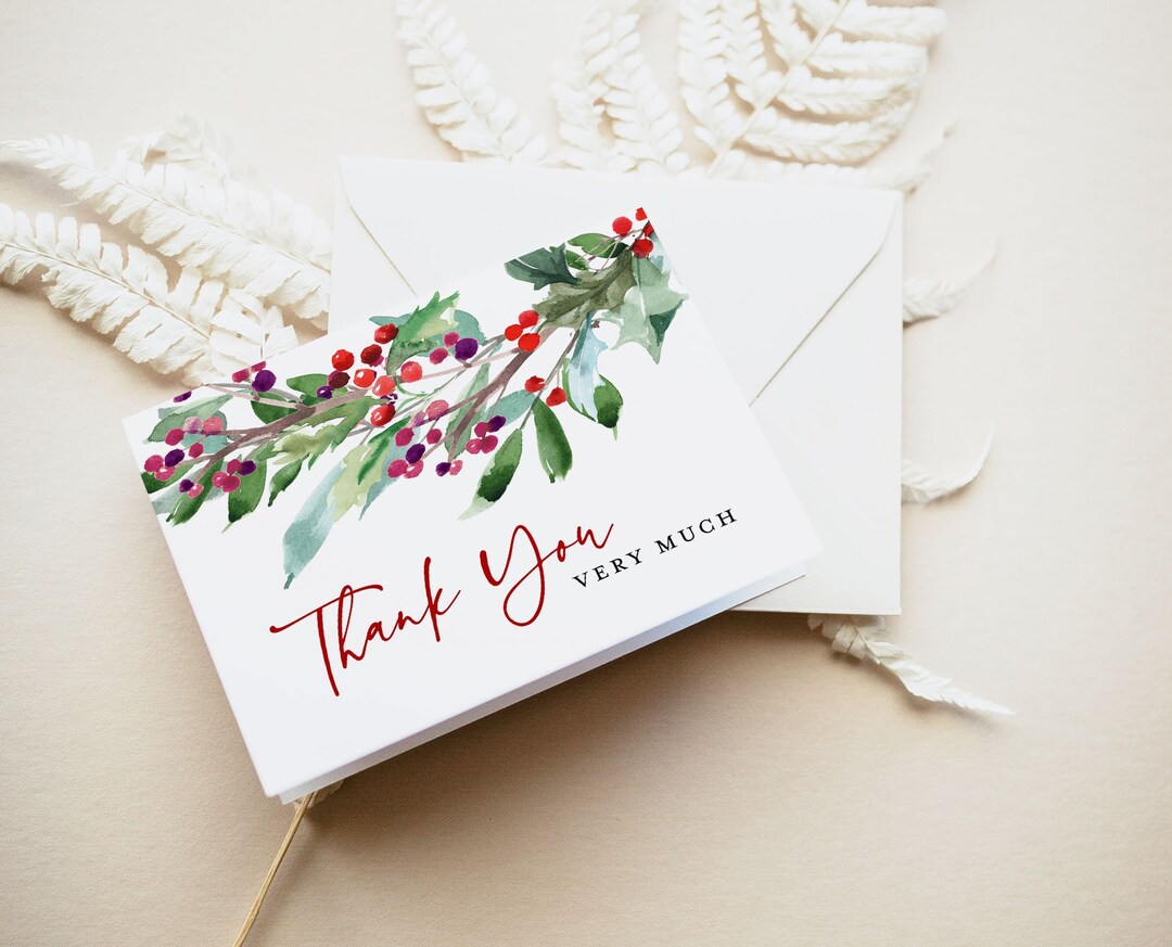 Christmas Thank You Card Template, Thank You Card Printable, Thank You ...