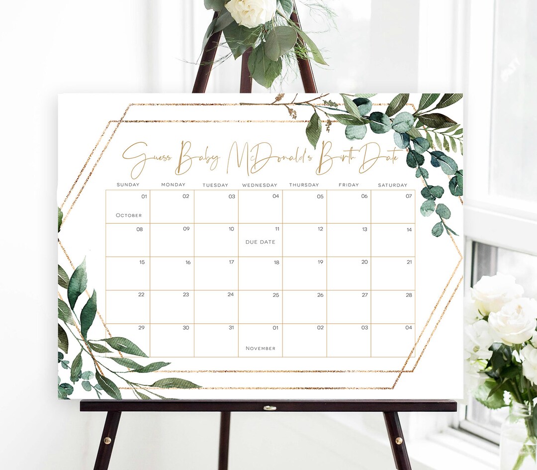 Baby Due Date Calendar Game, Baby Shower Game, Guess Baby's Birth Date ...