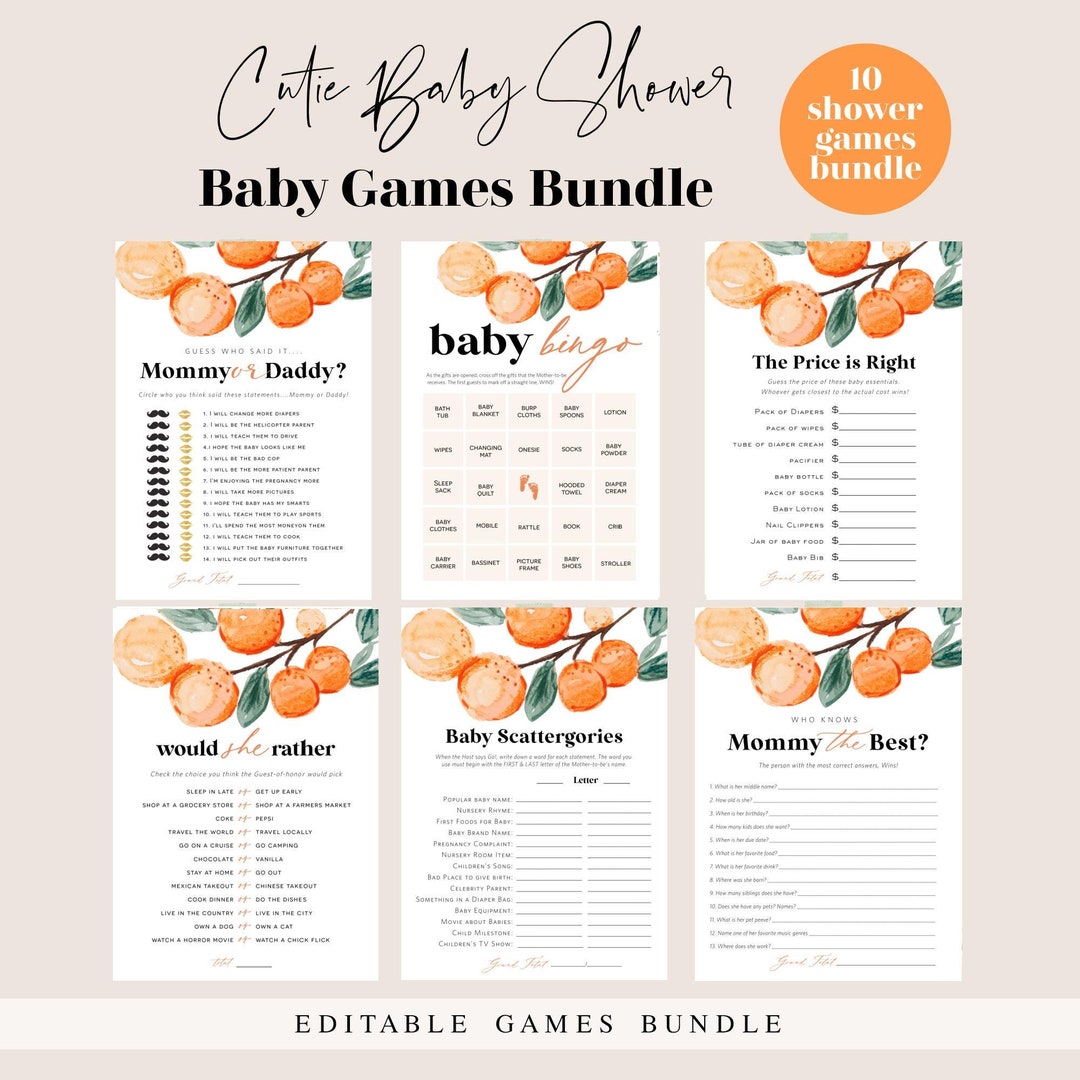Orange Baby Shower Game Bundle, Little Cutie Baby Shower Games, Games ...