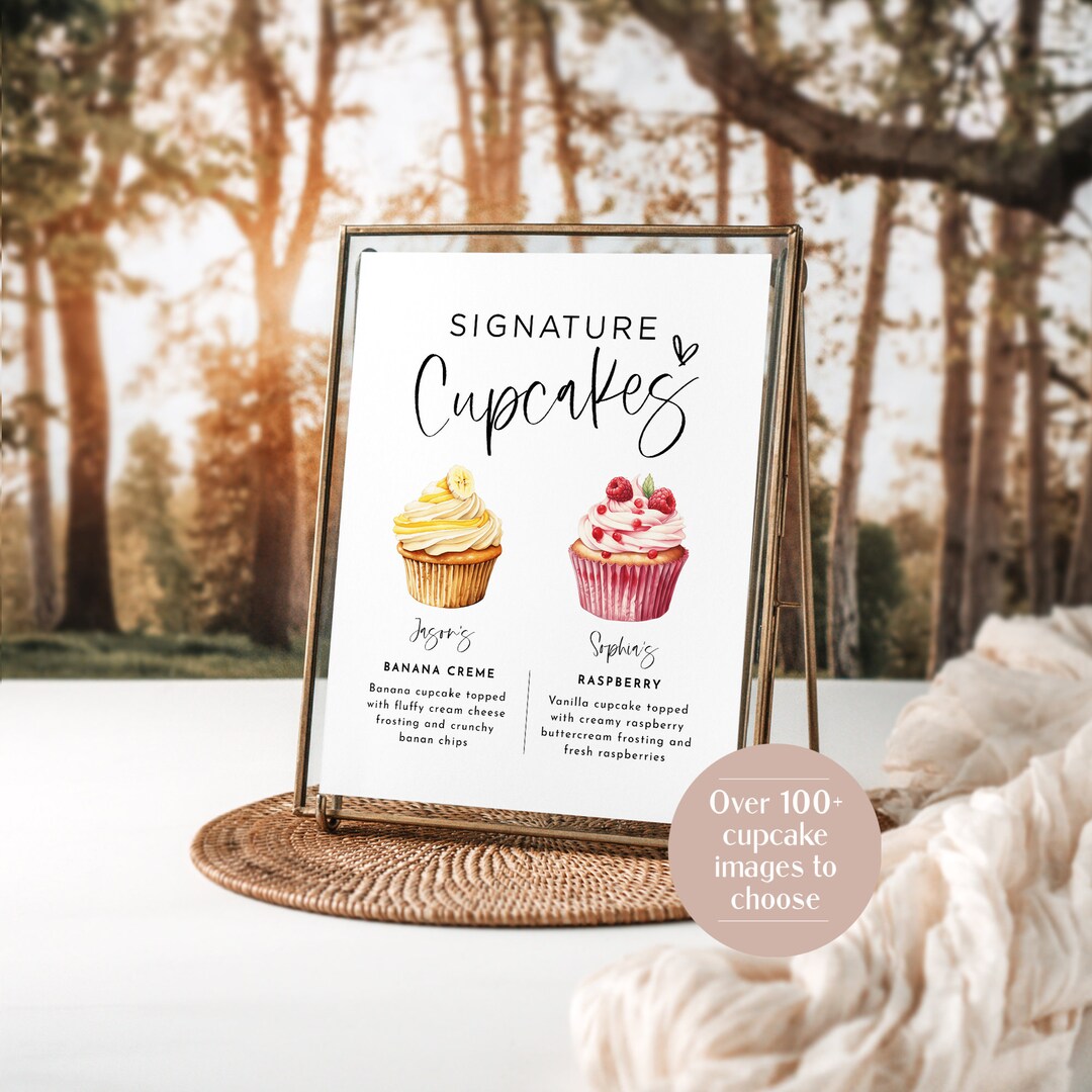 Signature Cupcakes Sign, Editable Wedding Cupcake Sign, Wedding Dessert ...