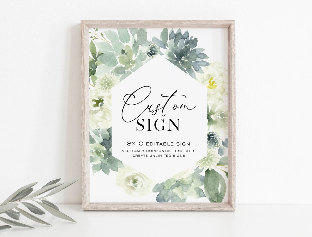 Succulent Custom Sign, portrait and Landscape, Editable Sign Template ...