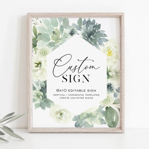 Succulent Custom Sign, portrait and Landscape, Editable Sign Template ...