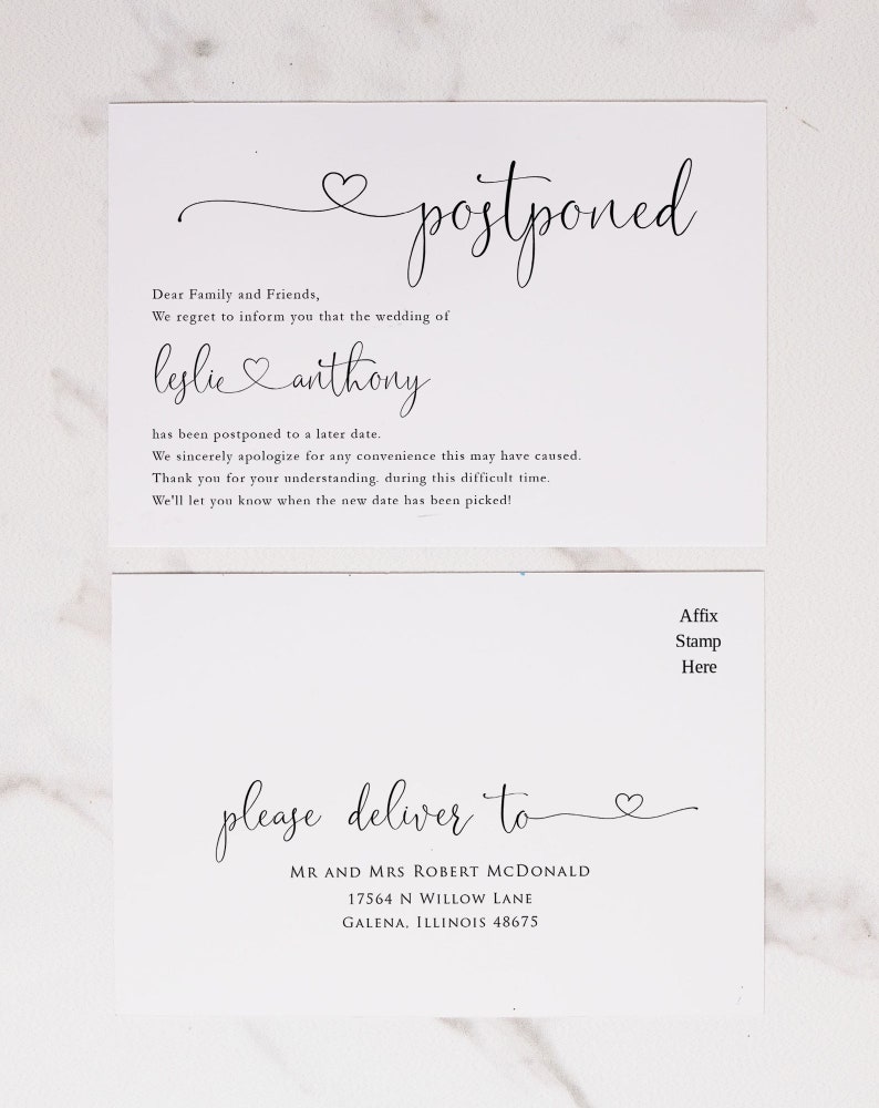 Postponement Wedding Date Announcement Wedding Postponed | Etsy