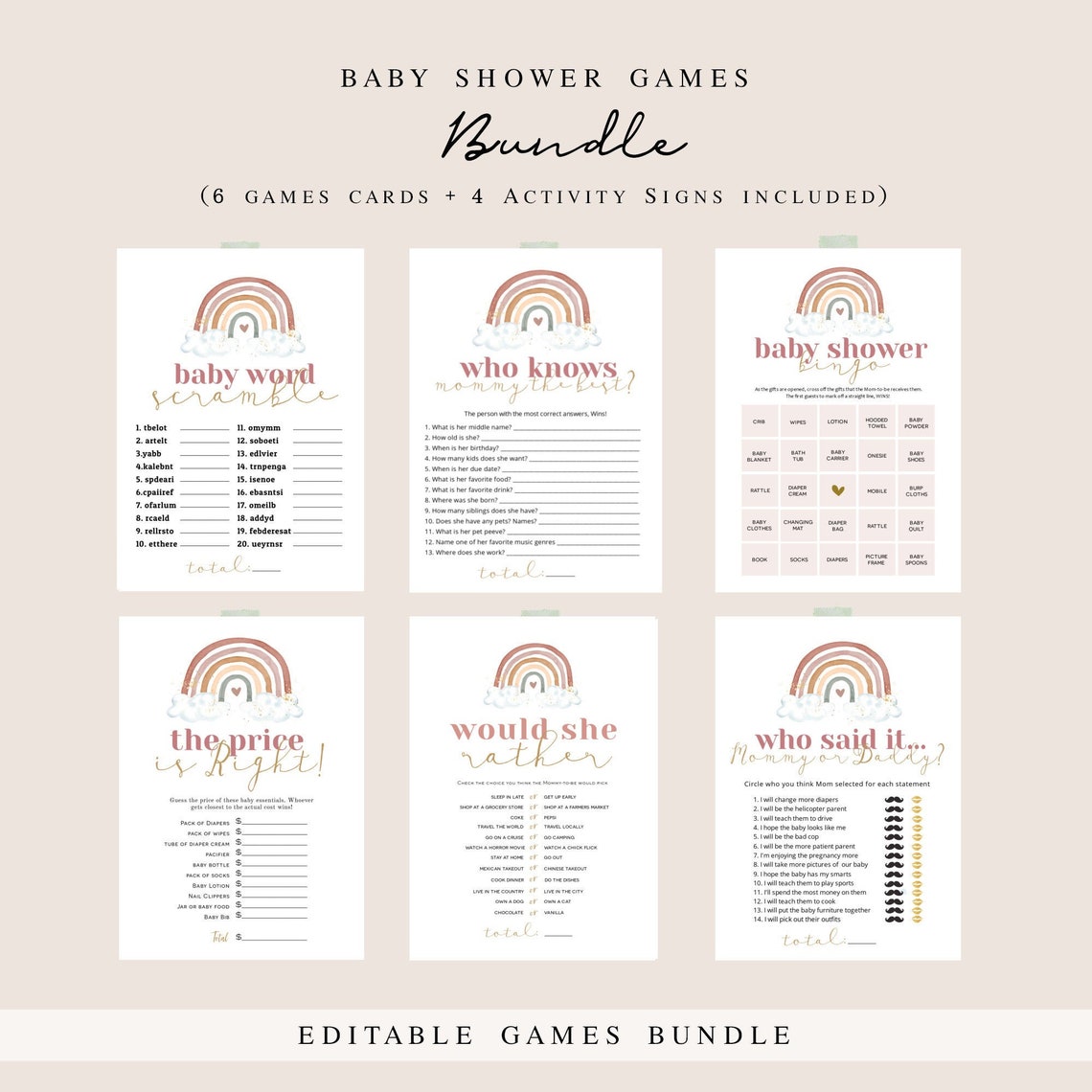Rainbow Baby Shower Game Bundle Baby Shower Games Games | Etsy