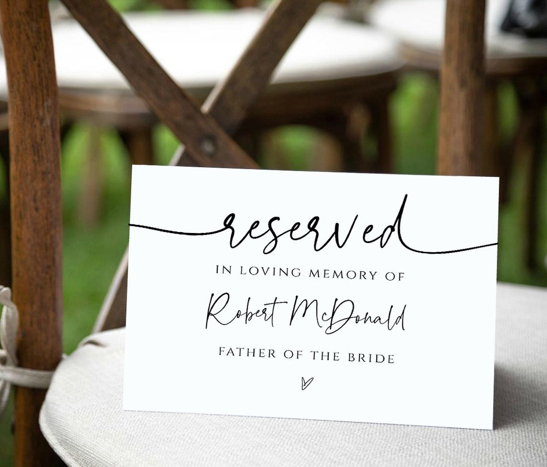 Reserved Seating Sign, Wedding Memorial Sign, Wedding Memory Reserved ...