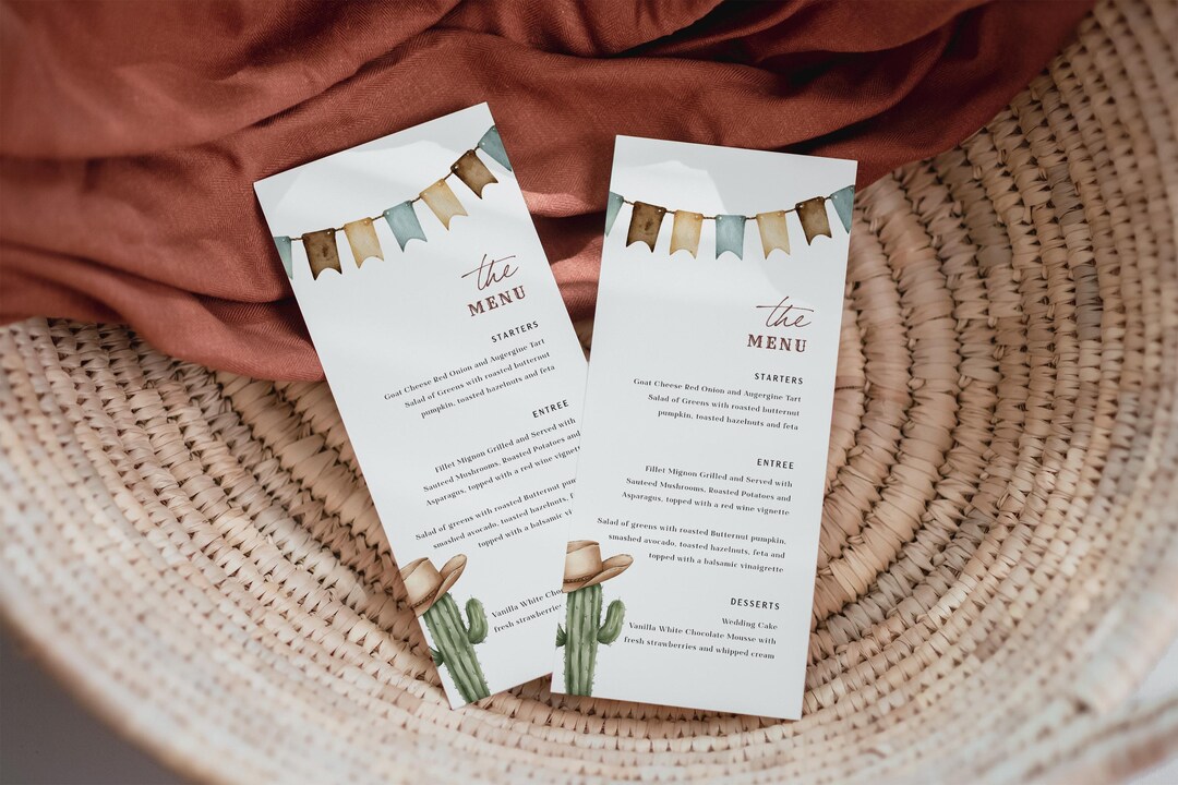 Cowboy Menu Card, Little Cowboy Menu Template, Instant Download, Wild ...