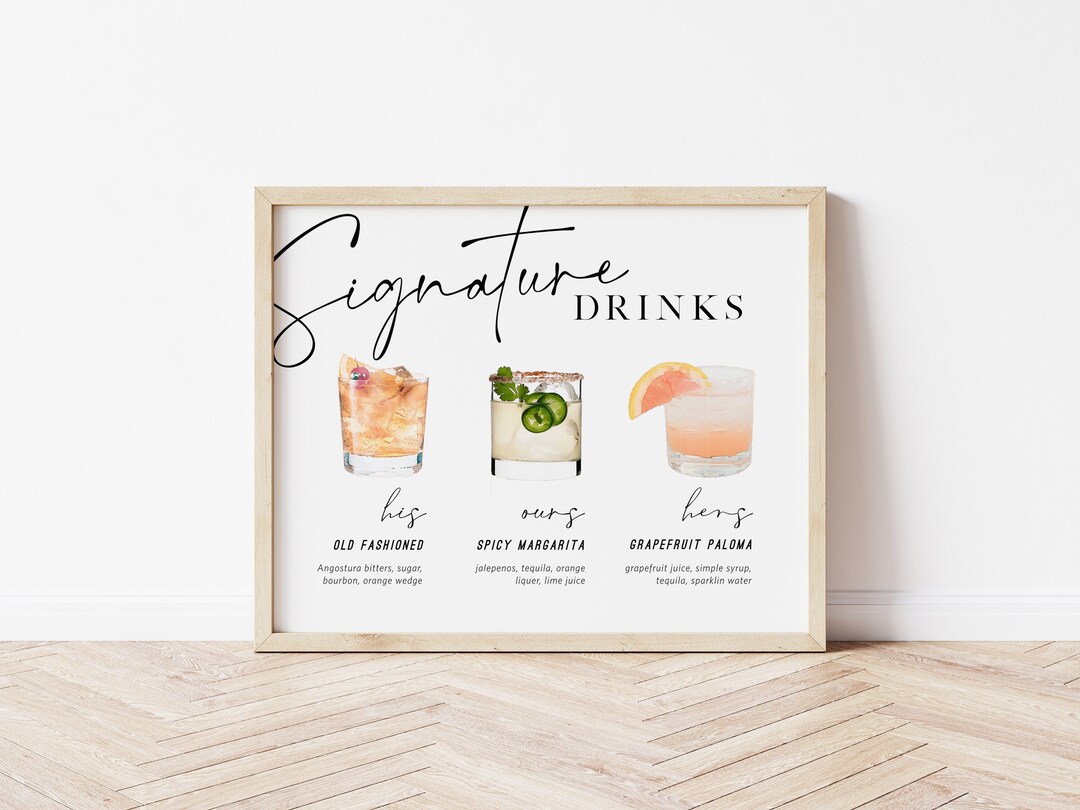 Signature Drinks Sign Template, Editable Signature Drinks, Signature ...