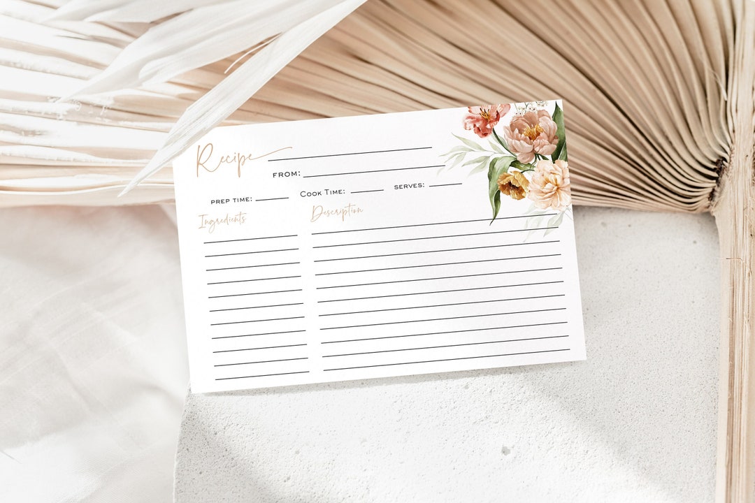 Wildflower Recipe Card, Printable Recipe Card, Floral Recipe Template ...