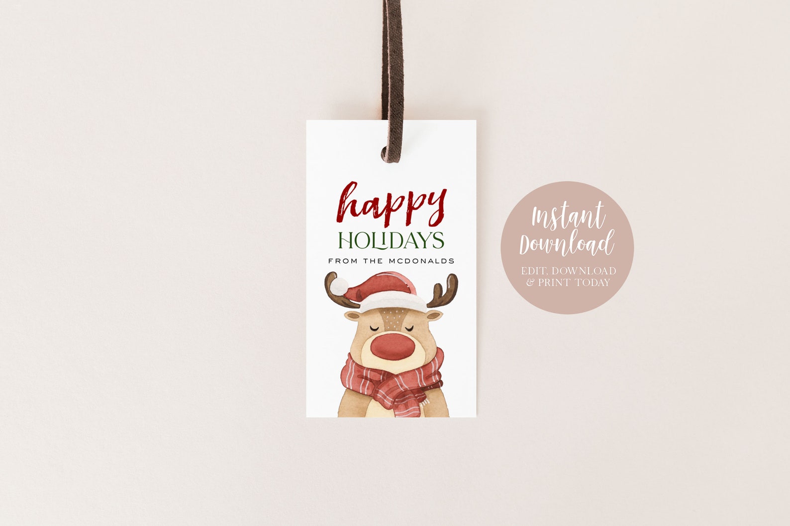 Christmas Gift Tag, Reindeer Printable Tag, Editable Christmas Tag ...