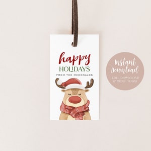 Christmas Gift Tag, Reindeer Printable Tag, Editable Christmas Tag ...