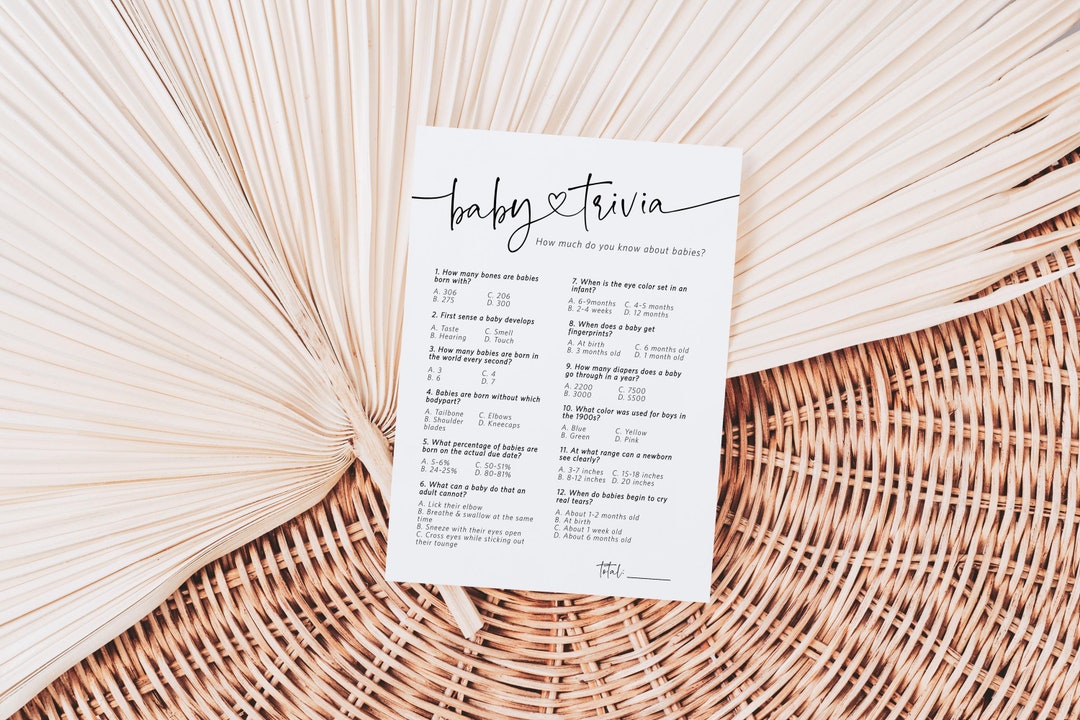 Minimalist Baby Trivia, Modern Baby Shower Game, Printable Baby Trivia ...
