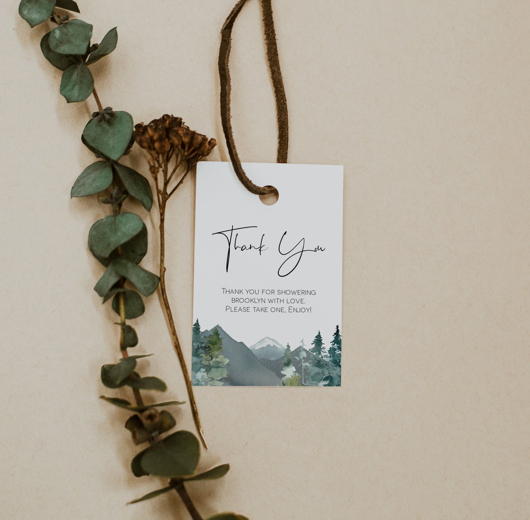 Mountain Thank You Tag Template, Printable Pine Trees Thank You Favor ...