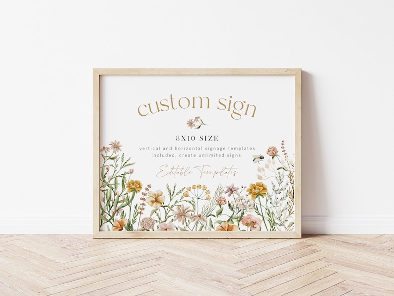 Wildflower Custom Sign, (portrait and Landscape), Floral Editable Sign ...