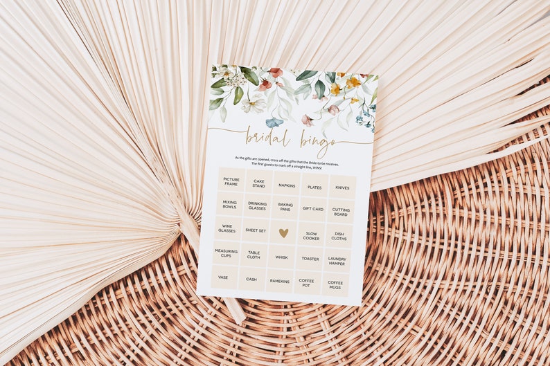 Wildflower Bridal Bingo, Bridal Shower Bingo Game, Printable Bingo ...