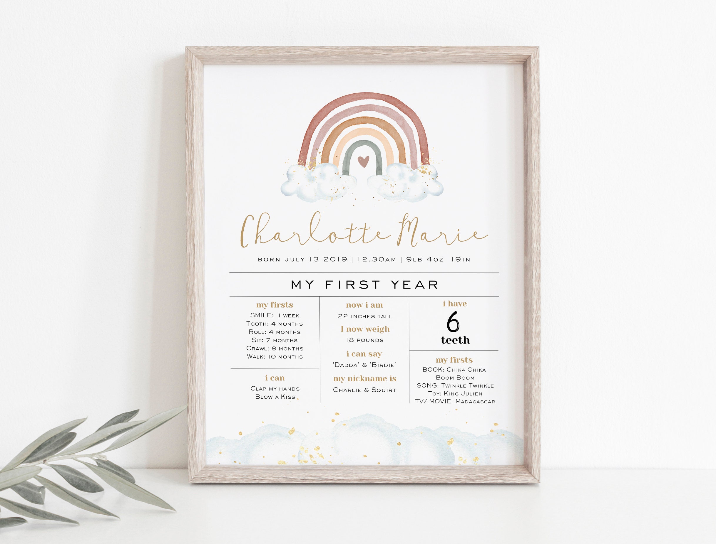 Rainbow Baby Milestone Board First Birthday Poster 1st | Etsy