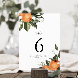 Citrus Table Numbers, Printable Table Numbers Template, Orange Table ...