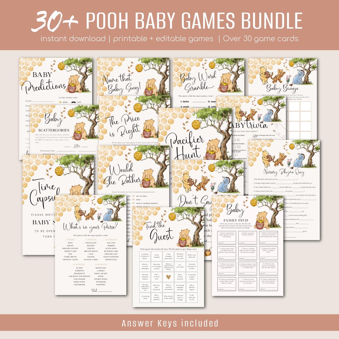 Winnie the Pooh Baby Shower Game Bundle, Baby Shower Games, Pooh Baby ...